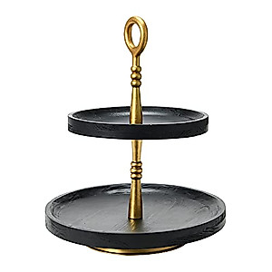 Main + Mesa Wood 2-Tier Decorative Tray, Black/Gold