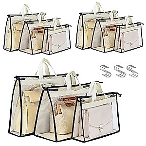 Interesse 9 Pack Dust Bags for Handbags, Clear Handbag Storage, Purse Storage Organizer for Closet, Purse Cover Hanging Closet Organizer with Zipper, Handles and Purse Hook