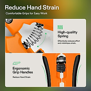 VIVOSUN 6.5 Inch Gardening Scissors Hand Pruner Pruning Shear with Straight Stainless Steel Blades Orange 1-Pack