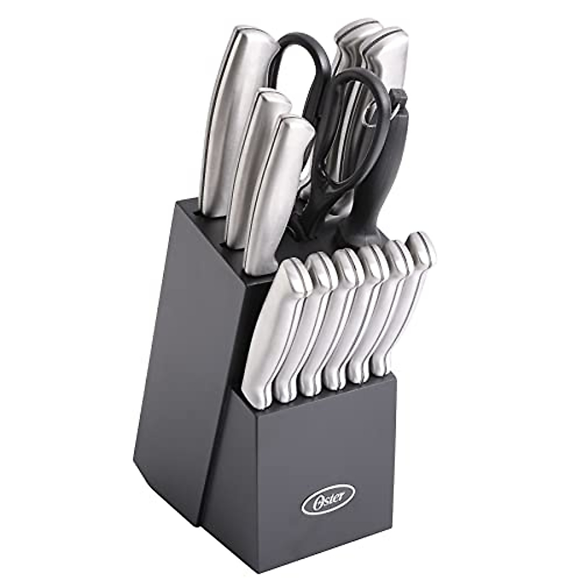 Oster - 70561.14 Oster Baldwyn High-Carbon Stainless Steel Cutlery Knife Block Set, 14-Piece, Brushed Satin