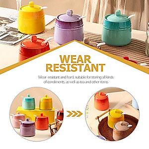 Luxshiny Salt Pig Ceramic Sugar Bowl with Lid and Spoon Porcelain Sugar Salt Pepper Storage Jar Seasoning Container Sugar Holder Sugar Cube Jar Coffee Bar Accessories Orange