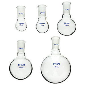 DONLAB KIT-00305 ASTM STD Glass Single Neck Round Bottom Boiling Flask Set 25, 50, 100, 250, 500ml with 24/40 Joint