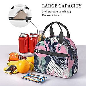 Pink Flamingo And Leaves Printed Lunch Bag, Lightweight And Durable, Adjustable Shoulder Strap, Reusable Lunch Handbag, Portable Refrigerated Bag