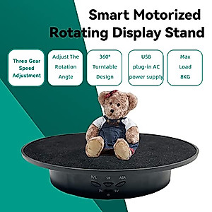 Motorized Rotating Display Stand, Electric Rotating Turntable Velvet Covered 360 Degree for Figure, Photography, Jewelry Product Operated Video Show, Max Load 17.6lb/7.88in, With 5 Free Mats (Black).