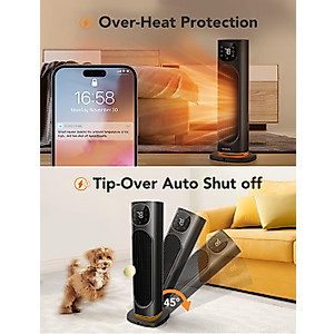 GoveeLife 24" Space Heater, 80° Oscillating Smart Electric Heater with Thermostat, WiFi APP & Voice Control, 4 Mode, 24H Timer, Night Light, 1500W Tower Ceramic Heater for Indoor Use, Large Room
