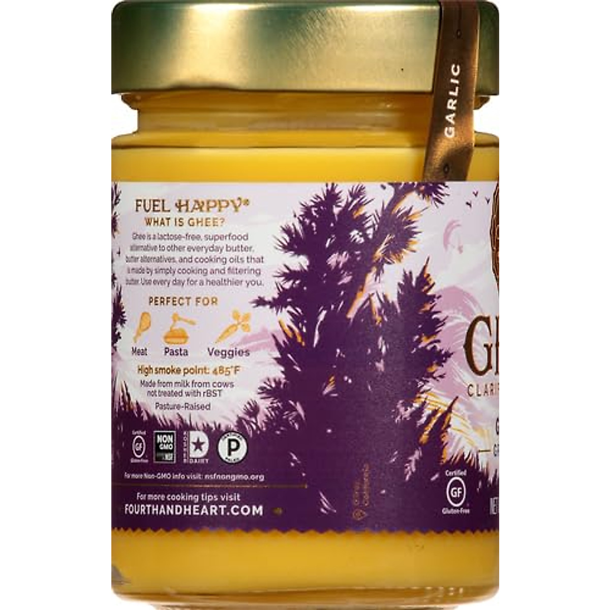 4th & Heart California Garlic Grass-Fed Ghee, 9 Ounce, Keto, Pasture Raised, Lactose and Casein Free, Certified Paleo