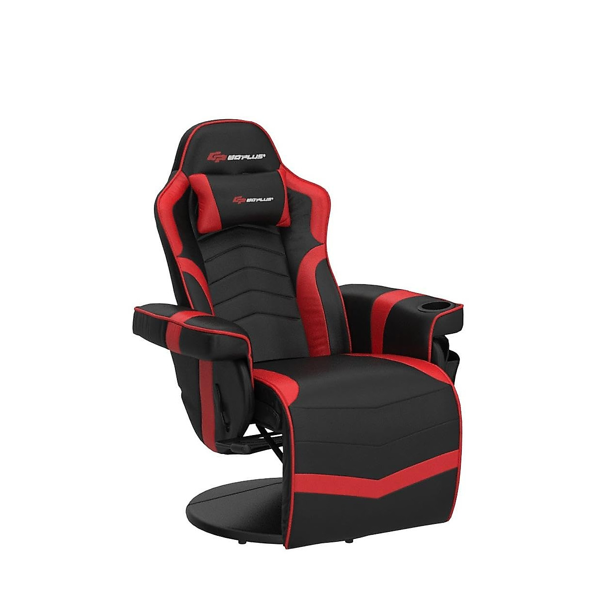 POWERSTONE Gaming Recliner Massage Gaming Chair with Footrest Ergonomic PU Leather Single Sofa with Cup Holder Headrest and Side Pouch, Adjustable Living Room Chair Seating, Red