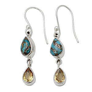 NOVICA Artisan Handmade Citrine Dangle Earrings Composite Blue Turquoise Sterling Silver Reconstituted Yellow India Birthstone [1.7 in L x 0.2 in W x 0.2 in D] ' Heavenly Light'