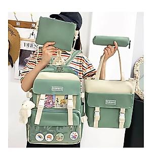 MOJIDUO Kawaii Backpack 4Pcs Set with cute plush Pendants & Badge,High capacity School Bag Cute Aesthetic Backpack