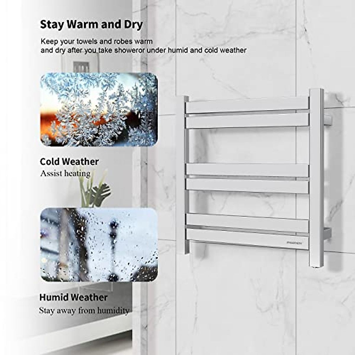 SHARNDY Towel Warmer Brushed Nickel for Bathroom Wall Mounted Drying Rack Plug-in Electric Heated Towel Rack Stainless Steel Square 6 Bars Bath Towel Heater ETW84-4 80W 20.87x20.47x4.13 inches