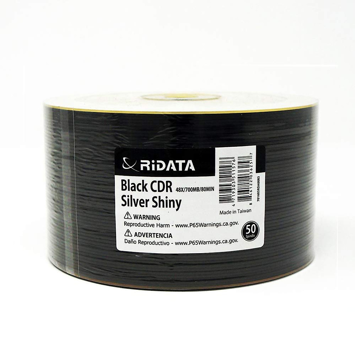 100 Pack Ridata Black CD-R 48X 700MB 80M Shiny Silver Thermal Surface Black Bottom Blank Media Recordable Disc