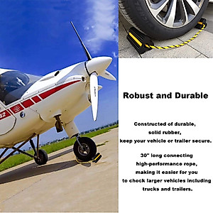 HOXWELL Heavy Duty Rubber Dual Wheel Chocks, RV Non Slip Wheel Stoppers with Nylon Rope Yellow Reflective Tape, Wheel Block for Travel Trailers, Aircraft, Car, Camper, Truck 1 Pair