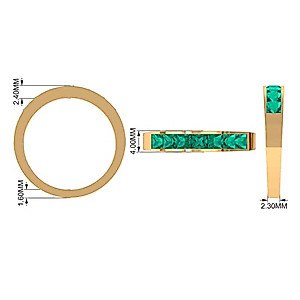 Rosec Jewels Certified Lab Grown Emerald Wedding Band, AAAA Quality, Princess Cut Emerald Anniversary Ring - Ready to Gift, 14K White Gold, Size:US 9.00