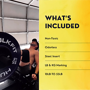 HulkFit Sport Series 2" Olympic Shock Absorbing Rubber Bumper Weight Plates for Barbells - Multi Color 45 lb Single