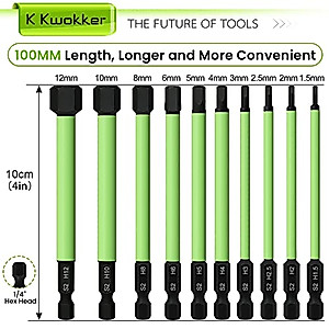 TLEEP 20 x 1/4" 100MM Long Allen Wrench Drill Bits, SAE & Metric, Hex Head Allen Bit Set S2 Steel Magnetic Tips Hex Screwdriver Set for Ikea Type Furniture, 5/64" to 5/16" & 1.5mm to 12mm Hex Bit Set