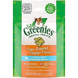 Greenies Feline Adult Natural Dental Care Cat Treats, Over Roasted Chicken Flavor, 2.1oz. Pouch