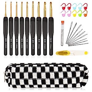 Aeelike 31pcs Crochet Hook Set, Black Gold Crochet Hooks Ergonomic with Grips for Arthritic Hands, Crochet Needles Set with Knitting & Crochet Supplies, Ideal Crochet Gift for Crochet Beginner Lover