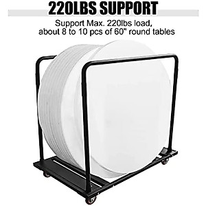 Table Cart Folding Cart Rack for 60" Round Heavy Duty Desk Trolley Black Push Cart with Mute Wheel 10 Table Capacity Fits for Hotel and Conference Center Use,45.3 X 45.3 X 29.1''