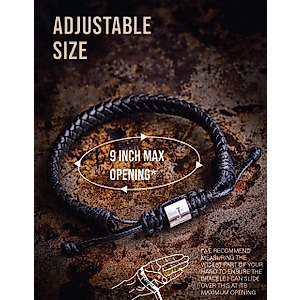 Men's Adjustable Leather Initial Bracelet | Genuine Woven Leather | A-Z Alphabet Letters Engraved on Stainless Steel Clasp - C