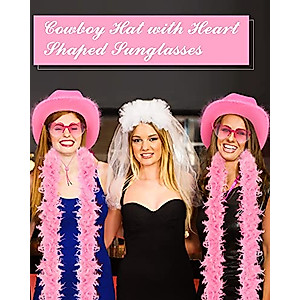 Zhanmai 18 Pieces Pink Cowgirl Hat Feather Boa Heart Shaped Sunglasses Cowboy Hat Pink Boa for Western Bachelorette Party