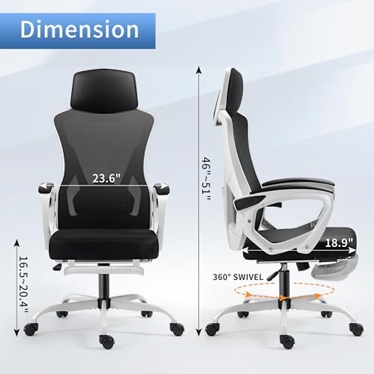 Naudhenm Office Chair Mid Back Swivel Lumbar Support Desk Chair,Computer Gaming Chair with Comfortable Armrests, Mesh Desk Chairs with Wheels, Swivel Computer Task Chair (White)