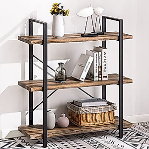 Apicizon 3-Tier Bookcase Industrial Shelves for Storage and Display, Modern Bookshelf for Living Room, Office Wood Shelves, Ladder Shelf for Home Organization or Decor