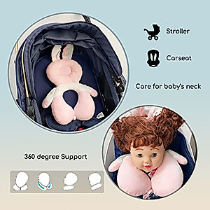 Wedfull Baby Support Pillow, Cartoon Baby Travel Pillow Carseat Head Support for Newborn 0 3 6 9 12 Months, Soft Plush Toddler Neck Pillow for Car Stroller Pushchair, Bunny