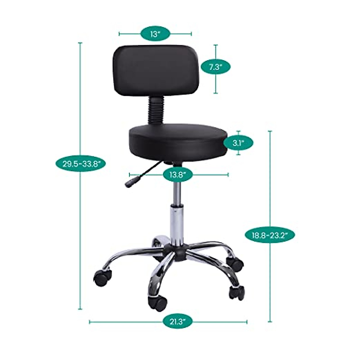 Naomi Home Adjustable Rolling Stool with Wheels Professional Office Stool Height Adjustable with Ergonomic Tilting Backrest for Computer, Studio, Workshop, Office, Home Office Black