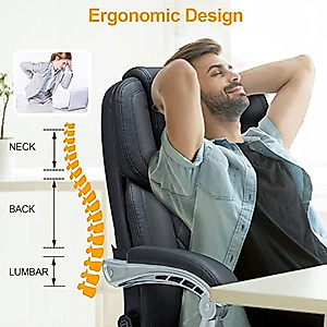 HOMREST Executive Office Chair, Ergonomic Office Chair with Adjustable Lumbar Back Support,Big and Tall Office Chair with Massage and Heat,Home Office Desk Chair,Black