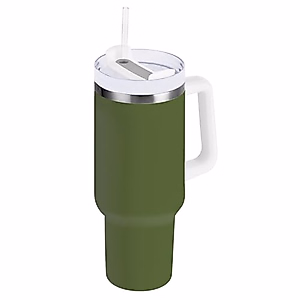 MCHIVER Dark Green Tumbler with Lid and Straw 40 oz Insulated Water Bottle Leakproof Water Tumblers for Iced Water Coffee Smoothie