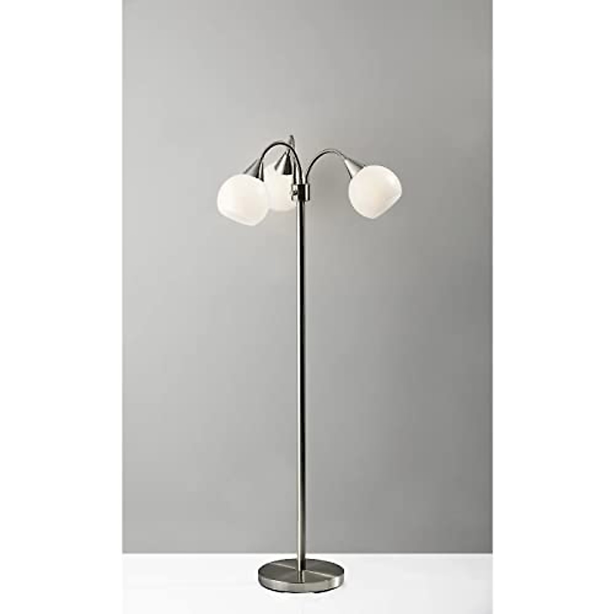 Adesso 1534-22 Phillip 3-Arm Floor Lamp, 65.5 in., 3 x 40 W Incandescent/13 W CFL, Brushed Steel/White, 1 Steel Lamp
