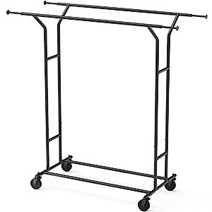 Simple Houseware Heavy Duty Double Rail Clothing Garment Rack, Black