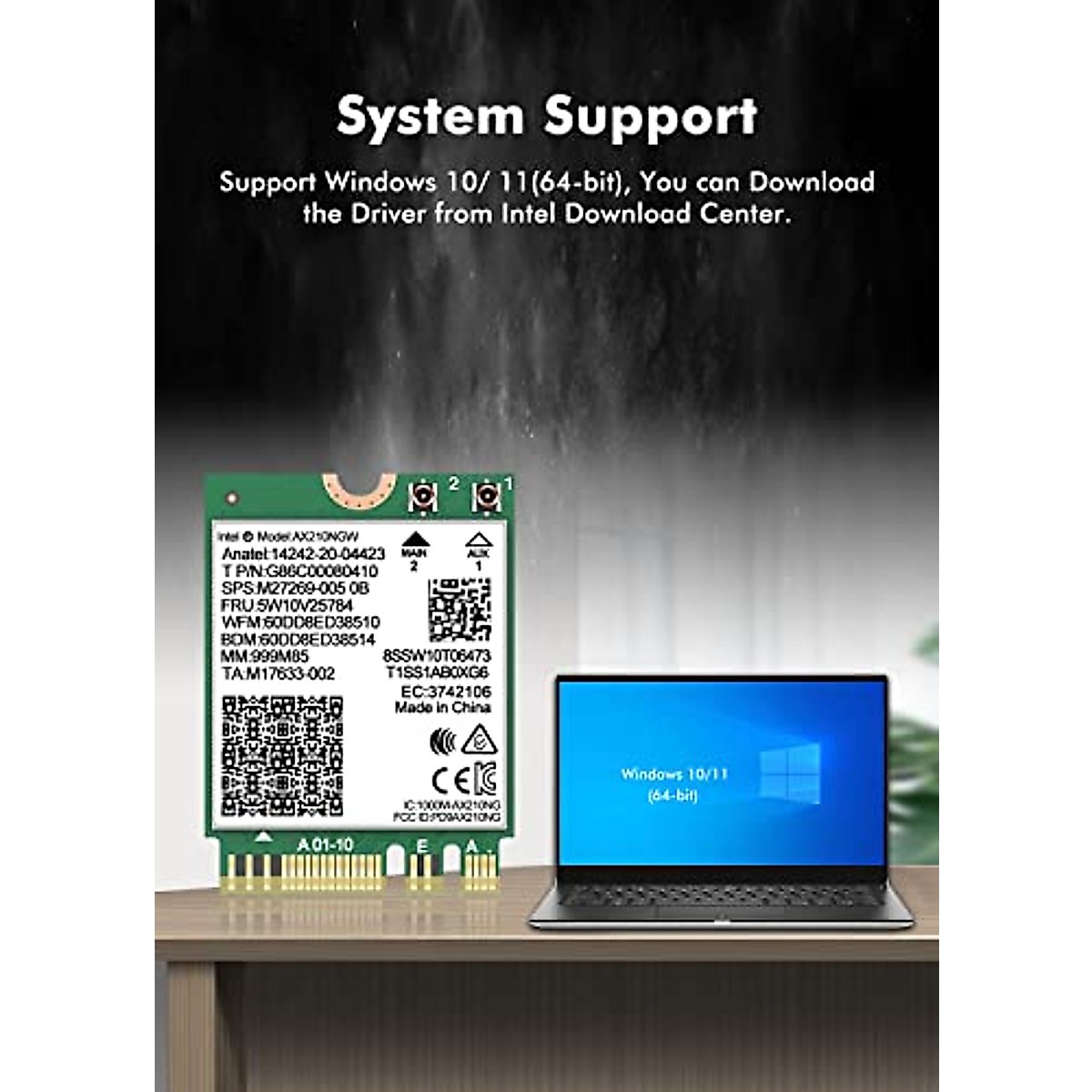 WiFi 6E Wireless Card Intel AX210 NGW Bluetooth 5.3 Tri-Band 5400Mbps Network Adapter for Laptop Support Windows 10/11 (64bit) M.2/NGFF