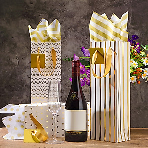 12 Pieces Christmas Wine Gift Bags Kraft Paper Wine Bottle Bags with Handles Tags And Tissue Paper for Birthday Wedding Party Winter Holiday Gift(Black and Gold)