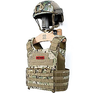 OneTigris Tactical Gear Wall Mount, Police Gear Rack with Helmet Stand Plate Carrier Hanger, Wall Organizer for Motorcycle Football Cycling Gear