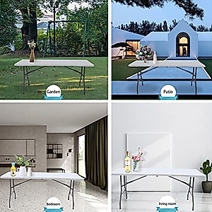 ANJIONG Folding Table 6ft Portable Heavy Duty Plastic Fold-in-Half Utility Picnic Table Plastic Dining Table Indoor Outdoor for Camping White