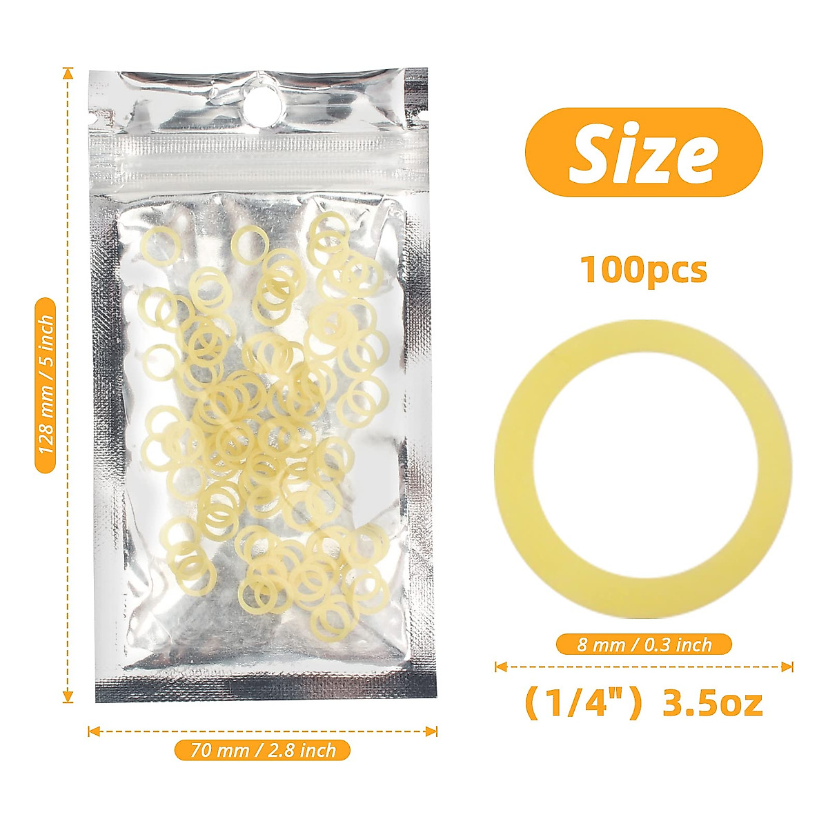 Sihuuu 100 PCS Orthodontic Elastic Rubber Bands, 1/4 Inch Free Elastic Placer, Orthodontic Elastics Small Rubber bands for Braces, Hair Braids, Dreadlocks, Fix Tooth Gap