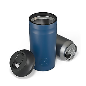 RTIC Can Chiller with Slider Lid, Fits Various Sizes Including 12oz, 16oz, & Slim Cans, Double Wall Vacuum Insulated, Stainless Steel, Sweat Proof, Navy