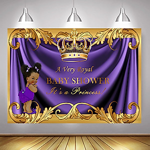 Mocsicka Baby Shower Backdrop Royal Little Princess Purple Crown Photography Background 7x5ft Vinyl Royal Purple Gold Baby Shower Party Banner Backdrops
