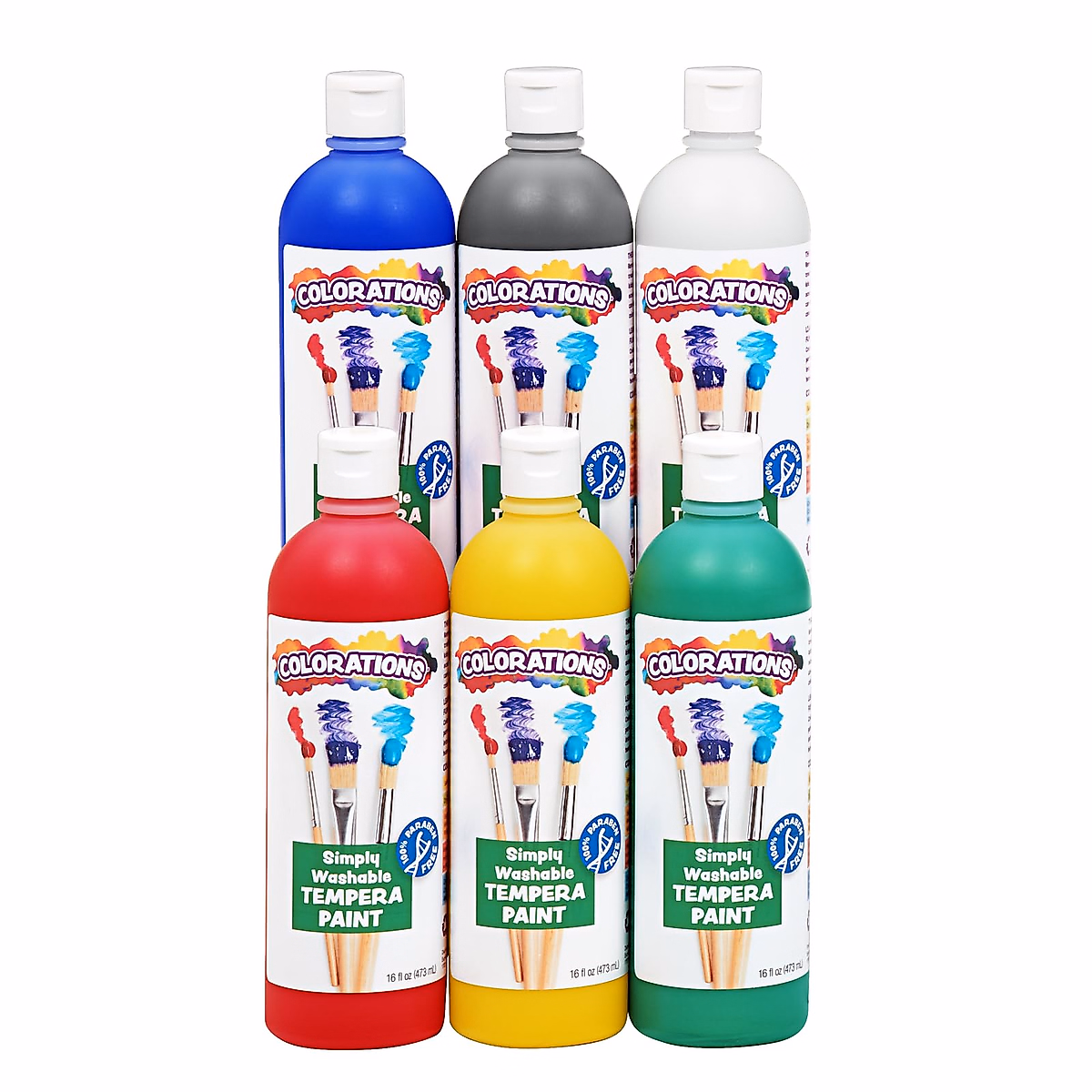 Colorations Washable Tempera Paint, Set of 6 Colors, Non Toxic Paint, Vibrant Paint, Tempera Kids Paint, Craft Paint, Paint for Children, Kids Paint, Art Supplies, Paint Set, Washable Paint