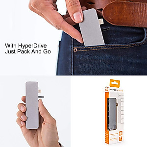 HyperDrive USB-C Hub Adapter, Sanho Solo 7-in-1 Type C Dongle for MacBook Pro, PC w USB-C Port: USBC 60W Power Delivery, USBC 5Gbps Data, 4K HDMI, microSD/SD Card Reader, 2xUSB 3.0, Audio Jack - Grey