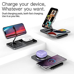 Magsafe Charger, 2 in 1 Magsafe Charger Stand, Fast Magnetic Charger Compatible with iPhone 14/13/12/pro/max/mini, AirPods 2/3/pro, iPhone Magsafe Desk Charger Foldable Black