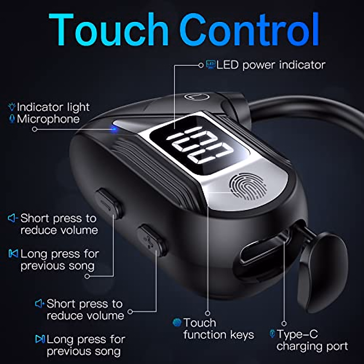 Yardstick Open Ear Headphones Wireless Bluetooth, Air Conduction Earbuds Bluetooth 5.3 For Sports, 20h Playtime Touch Control Headset Running, Cycling, Hiking, Driving, Earphones Gift (Silver)