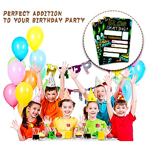 ONDTOM Glow Skating Birthday Party Invitations With Envelopes (4" x 6") - 20 Pack - Neon Glow Roller Skating Party Invites-c47