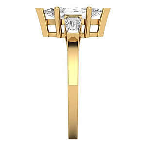 2.0 Ct Brilliant Marquise Cut Clear Simulated Diamond 14K Yellow Gold Three Stone Engagement Promise Bridal Ring Size 4.5