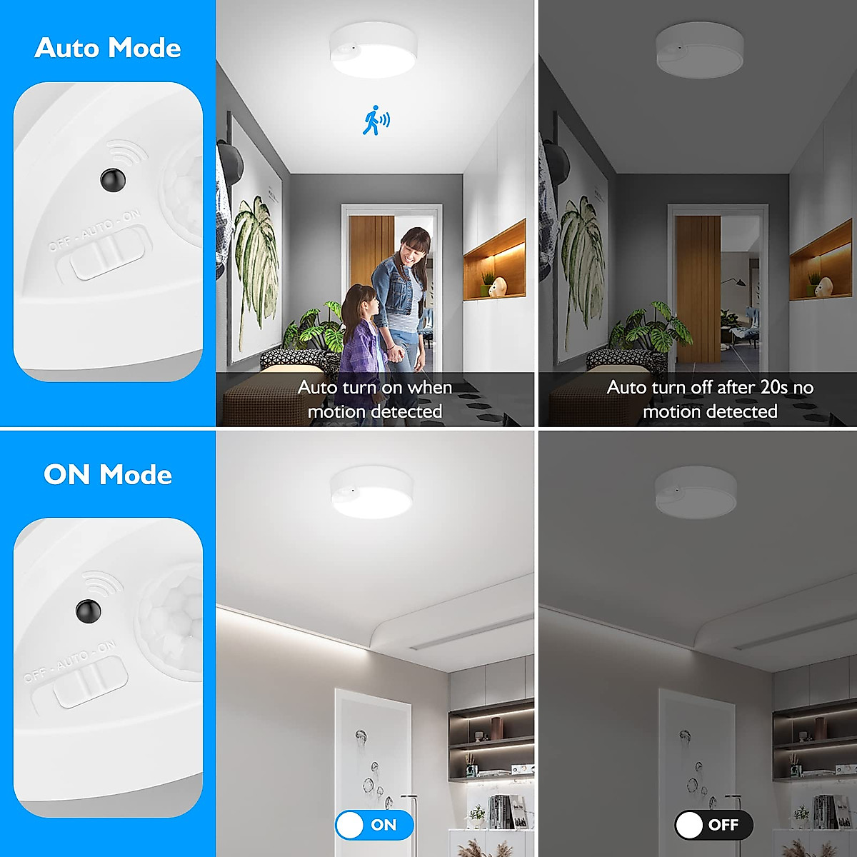 2-Pack Motion Sensor LED Ceiling Lights Battery Operated, 7.48inch 6500K Dimmable Flush Mount Light Fixtures with Remotes, Wireless Ceiling Lamps for Closet Pantry Laundry Garage(Battery Not Included)