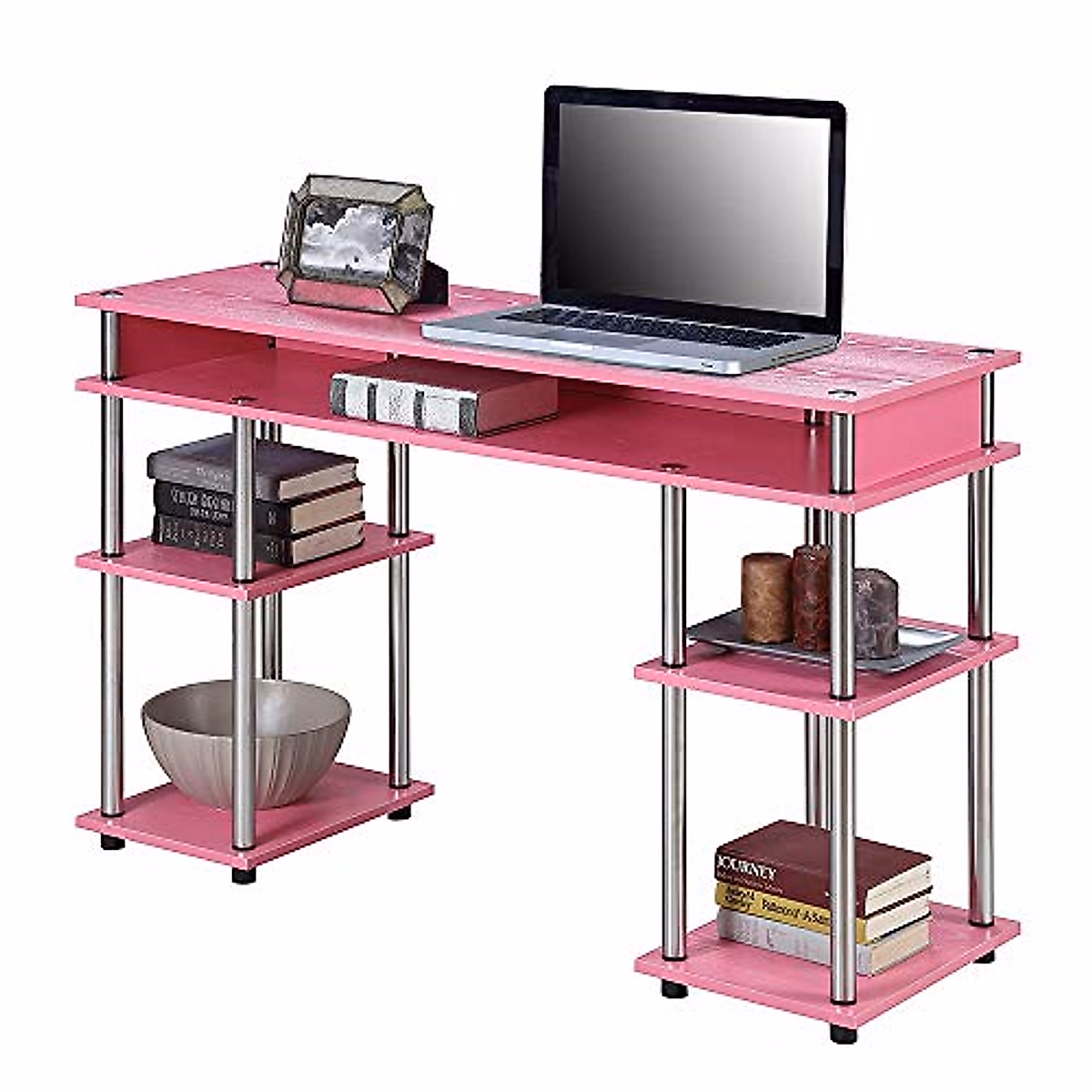 Convenience Concepts Designs2Go No Tools Student Shelves Desk, 47.25(L) x 15.75(W) x 30"(H), Pink