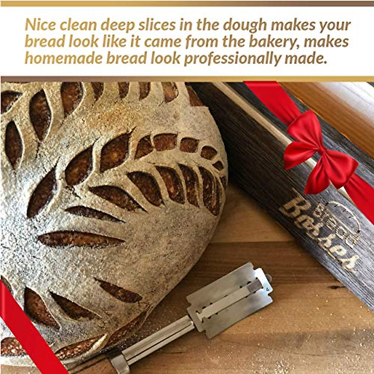 Bread Bosses 9 Inch Banneton Proofing Basket and Bread Bakers Lame Slashing Tool - Great as a Gift