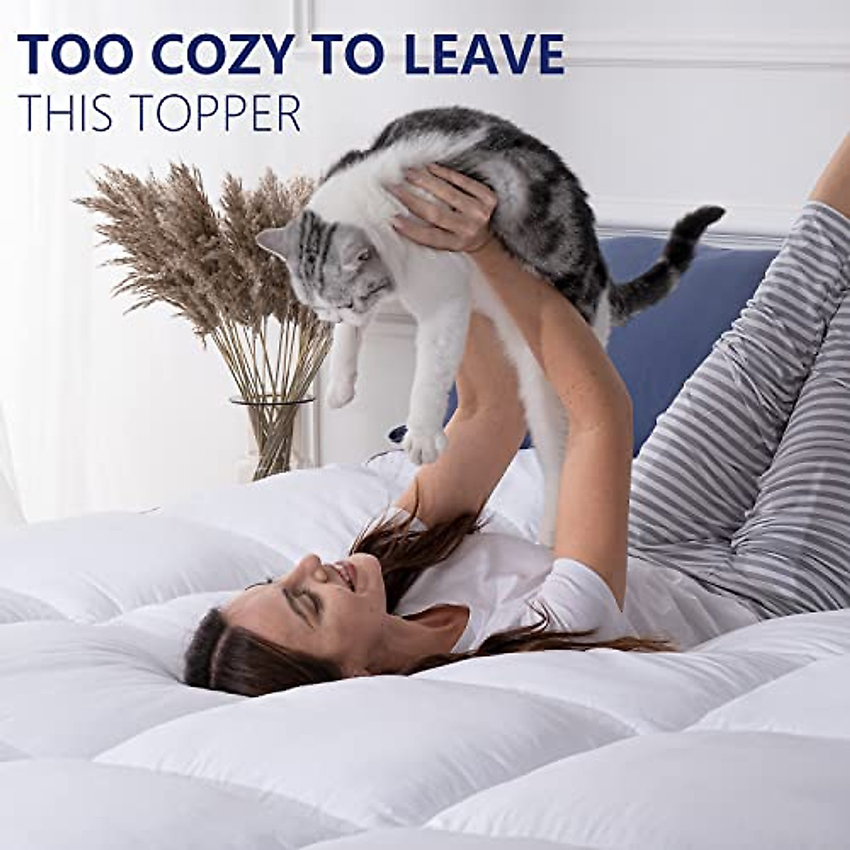 Mattress Topper Queen, Cooling Plush Bed Topper Thick Mattress Pillow Top Mattress Pad, Hotel Quality Down Alternative Pillow Topper for Queen Size Bed with Deep Pocket, Soft Feather Bed Toppers