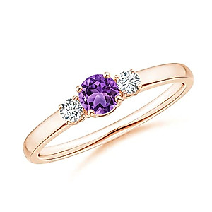 CARILLON Three Stone Round Cut 0.50 Ctw Amethyst Gemstone 925 Sterling Silver Women Engagement Ring Jewelry (Rose Plated, 10.5)